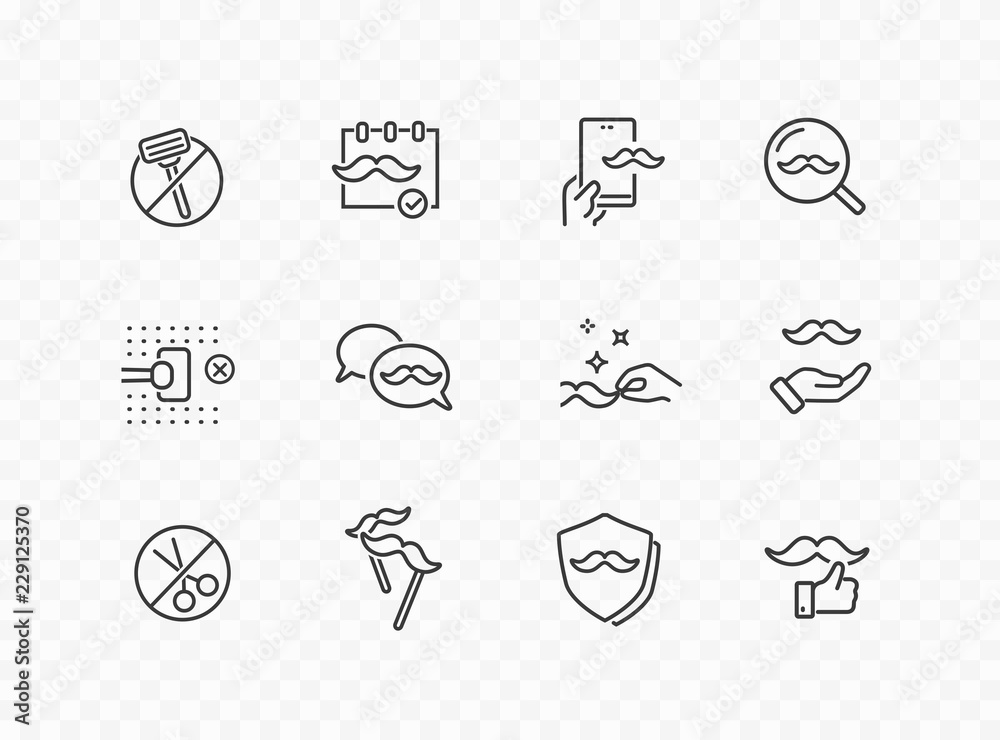 Moustache line icon set isolated on transparent background. Vector care ...