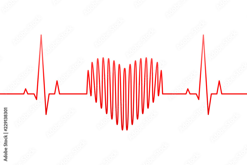 Red heartbeat, heart rate line and wave as love or health and medicine ...