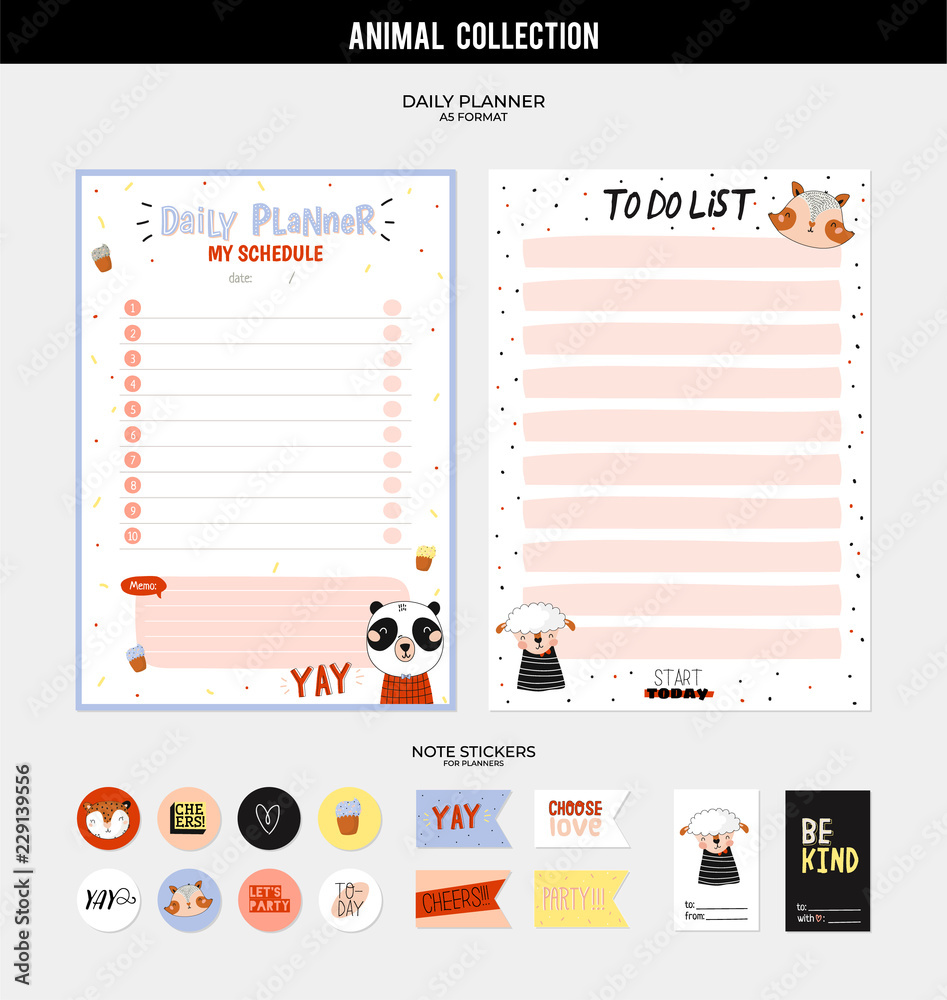 Set of planners and to do lists with simple scandinavian animal ...