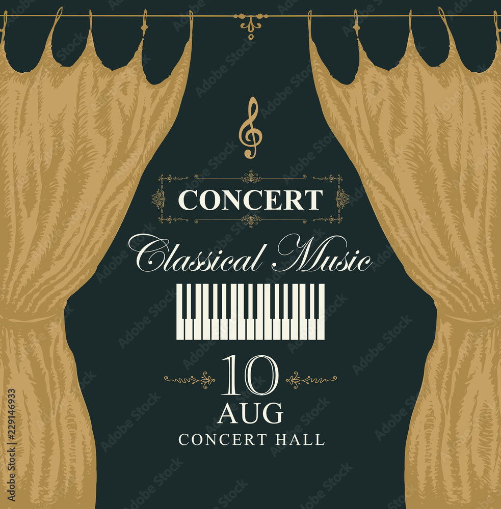 Vector poster for a concert of classical music in vintage style with ...