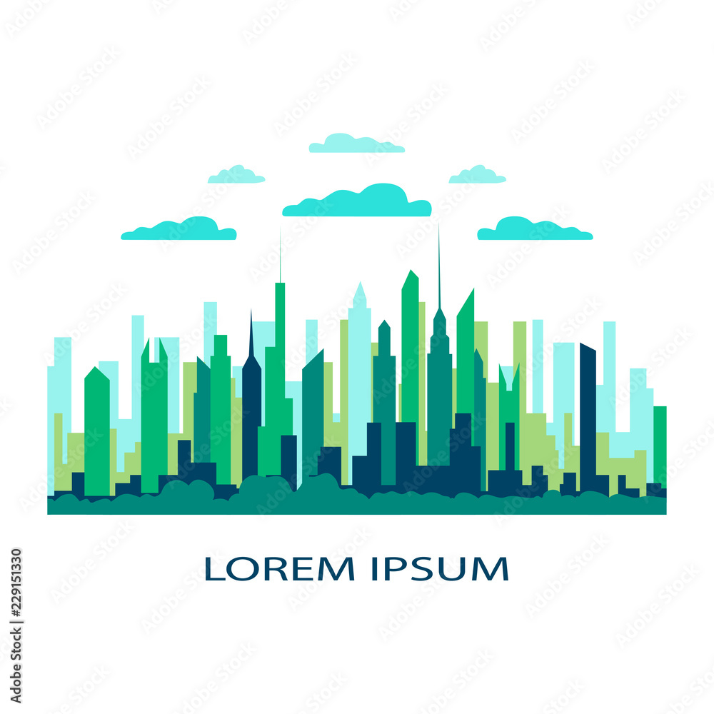 City landscape flat. Design urban illustration vector in simple minimal ...