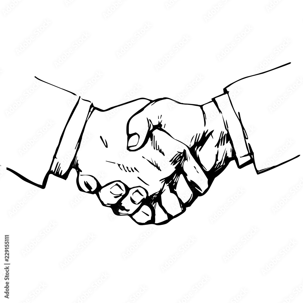 Sketch of handshake. Symbol of friendship, partnership, successful ...