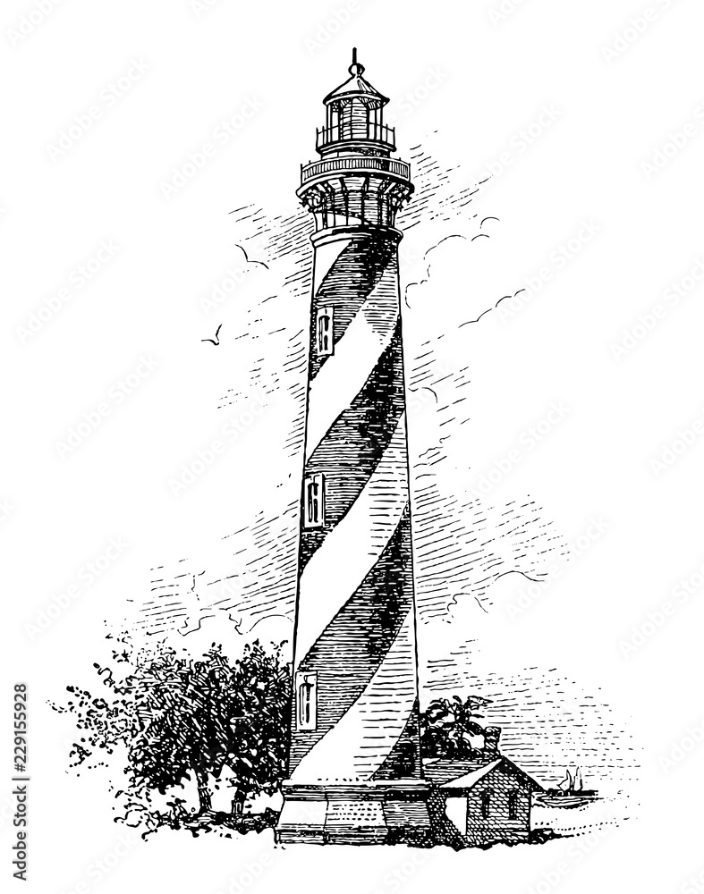 Vector High Detail Vintage Lighthouse Engraving Stock Vector | Adobe Stock