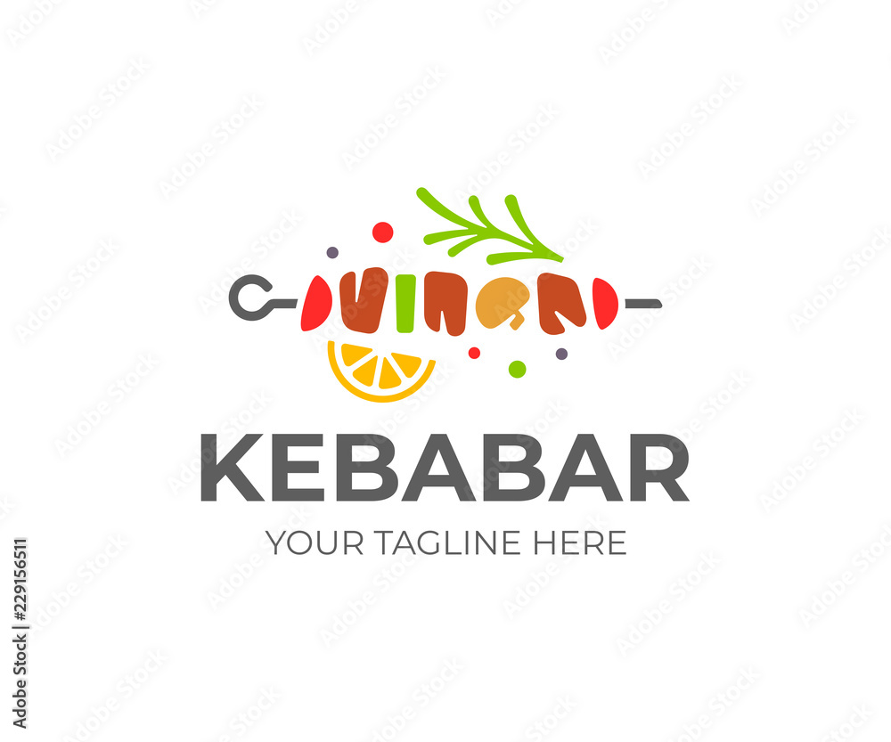 Shish kebab logo design. Meat skewer with vegetable vector design ...