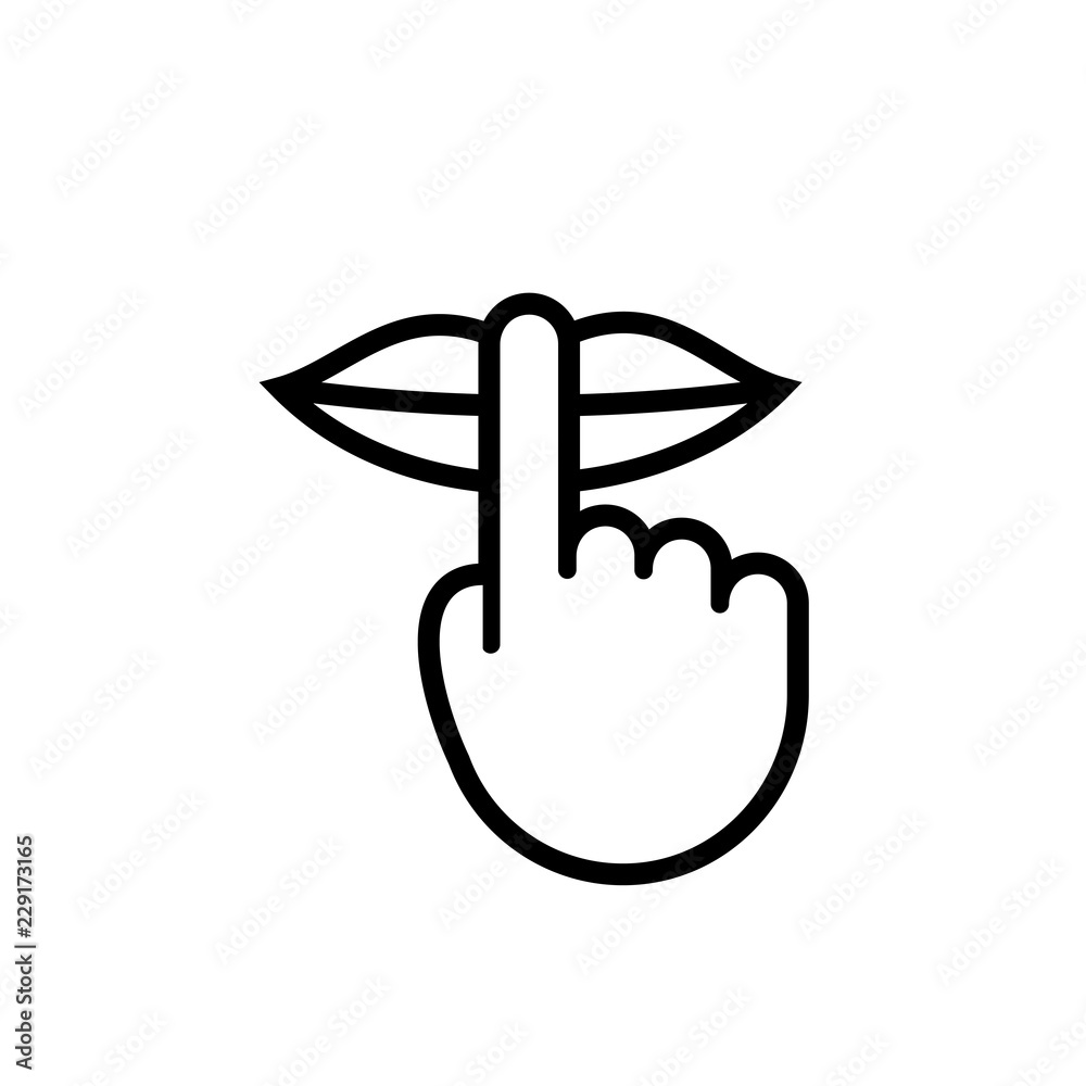 Keep silence and be quiet lips and finger silent sign, vector icon ...