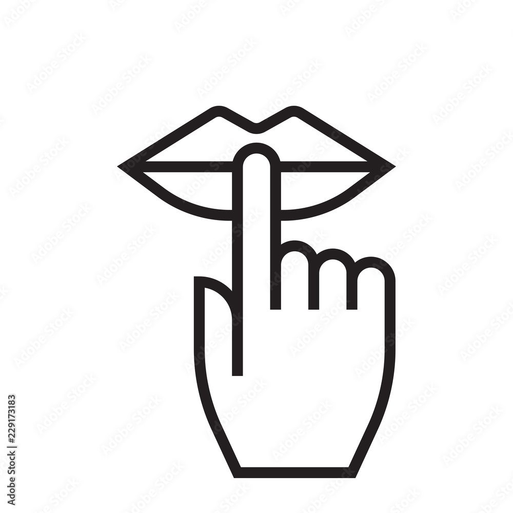 Keep silence and be quiet lips and finger silent sign, no noise vector ...