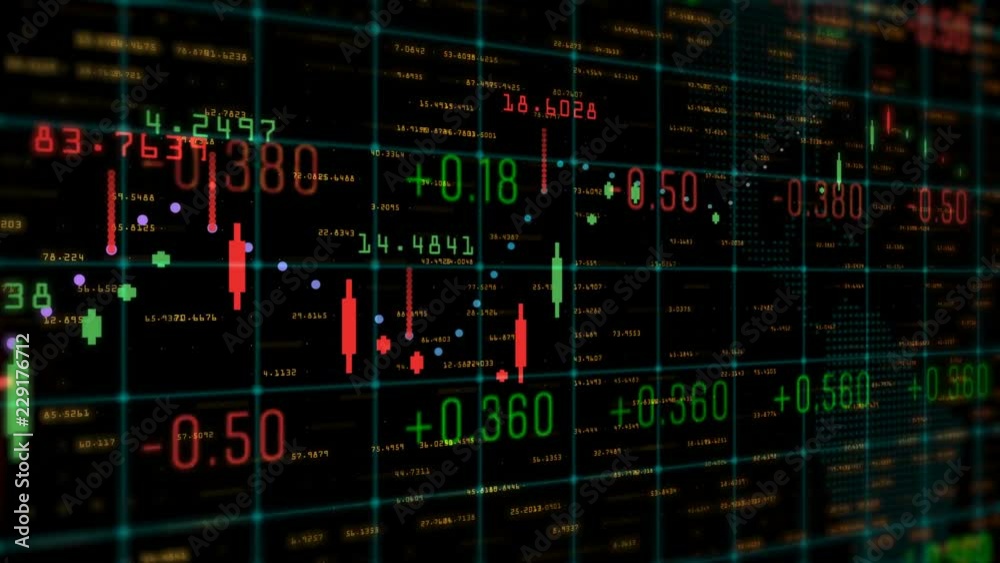 Table and bar graph of stock chart exchange market indices animation ...