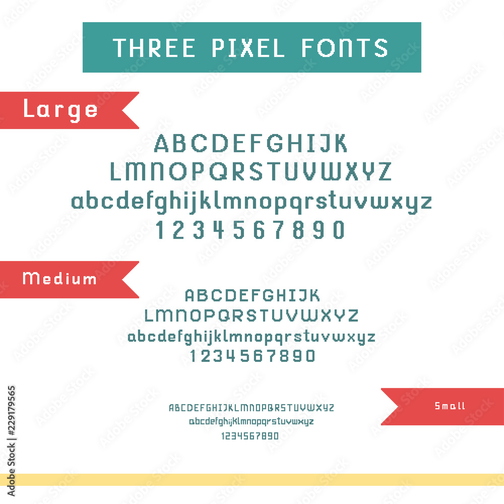 Vector set of pixel fonts – large, medium and small alphabet and ...