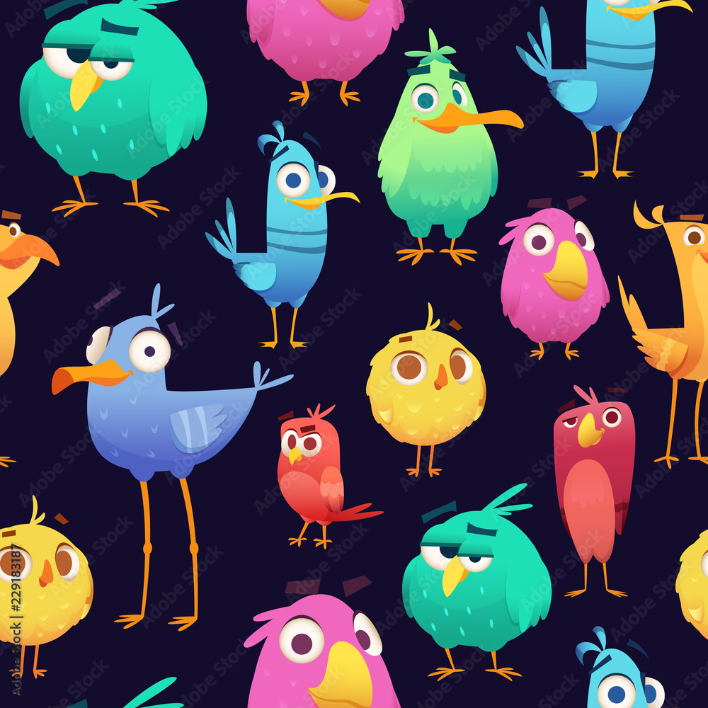Angry birds pattern. Game parrots and exotic baby cute and funny ...