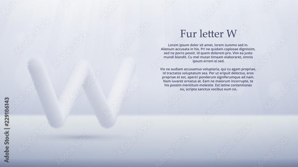 Fur letter W over white color gradient studio room background Stock ...