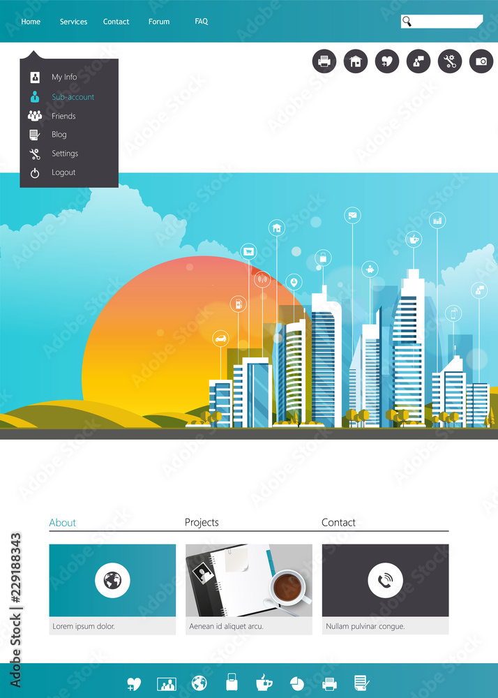 One Page Website Template with Flat illustration of Smart City Header ...