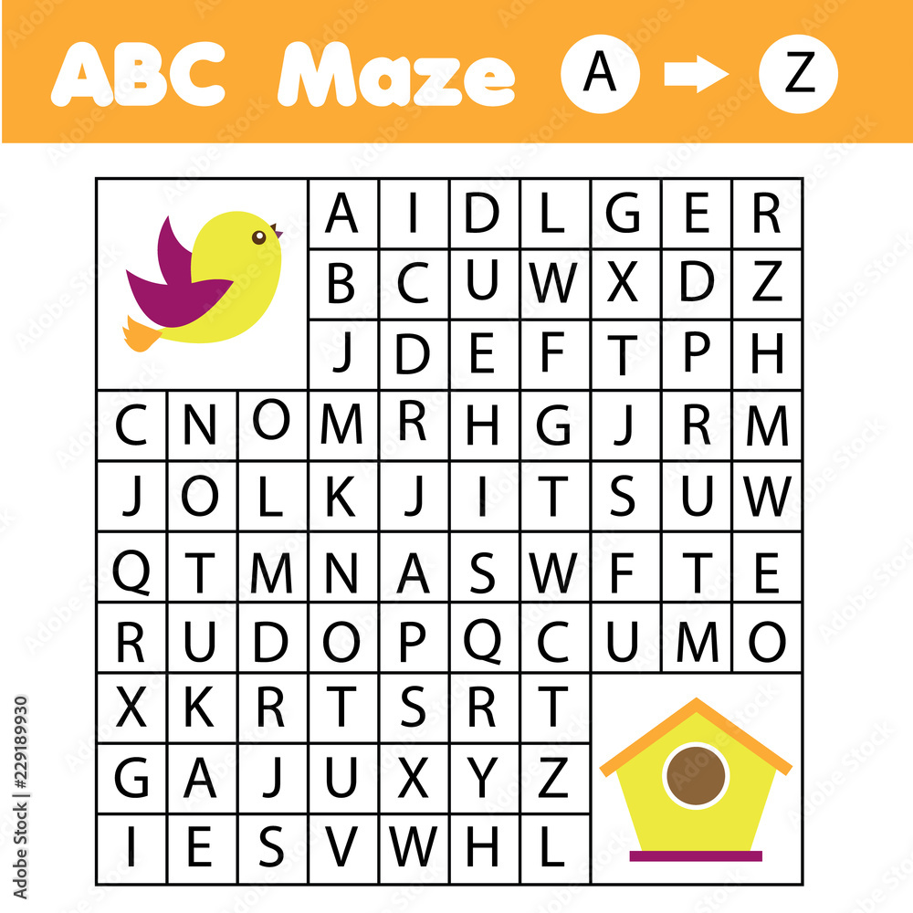 ABC Maze game: animals theme. Help bird find birdhouse. Activity for ...