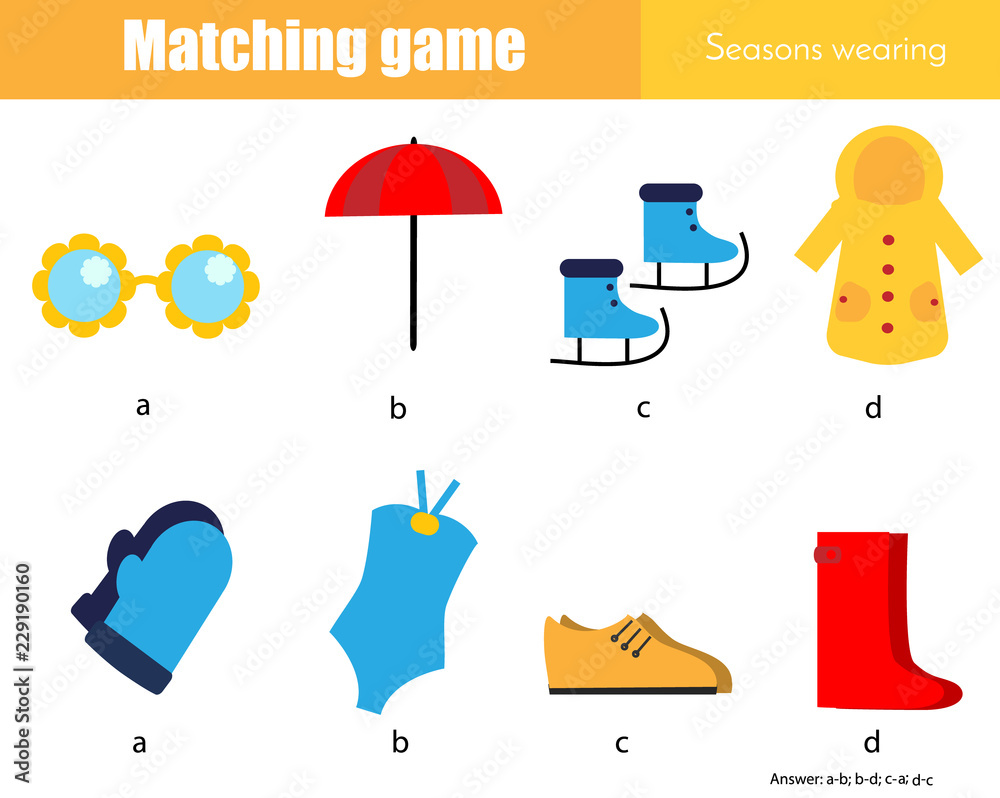 Matching game. Educational children activity. Learning weather and ...