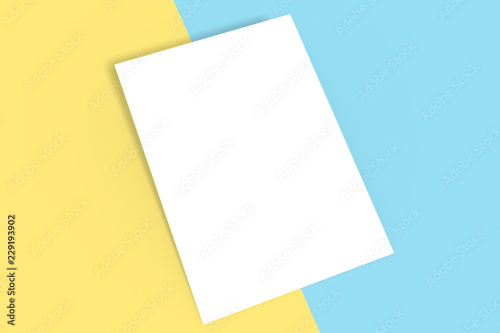Blank A4 paper template on two color paper with blue and yellow of ...
