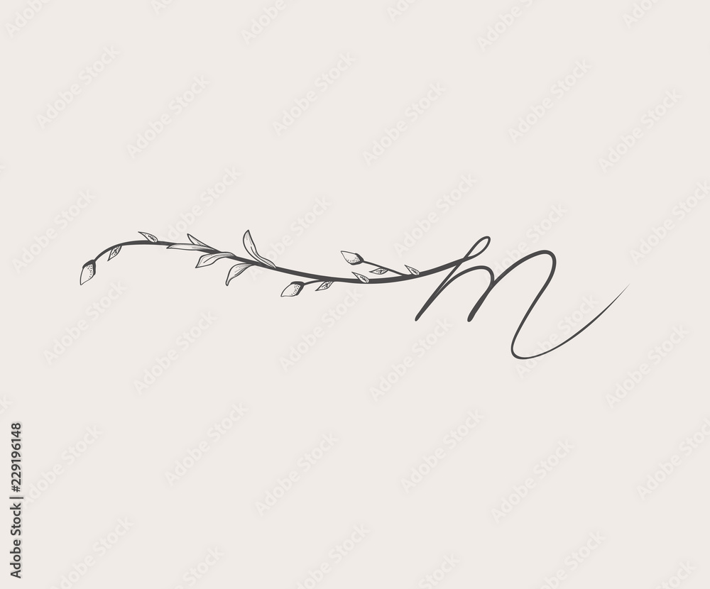 Vector Hand Drawn floral m monogram and logo Stock Vector | Adobe Stock
