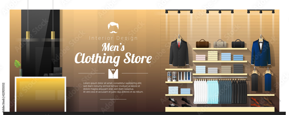 Interior background of luxury men clothing store , vector ...