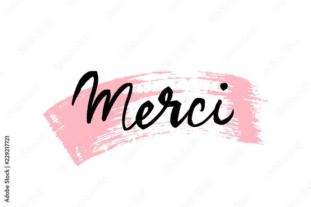 Merci, handwritten word in French. Modern brush calligraphy. Stock ...