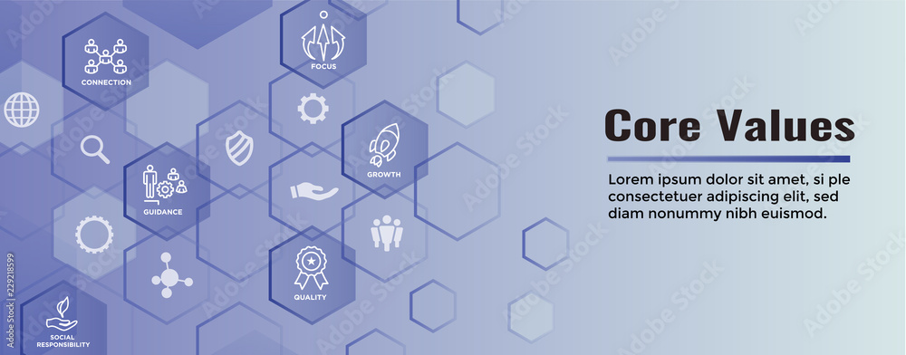 Core Values Web Header Banner image with Integrity, Mission, etc Icon ...