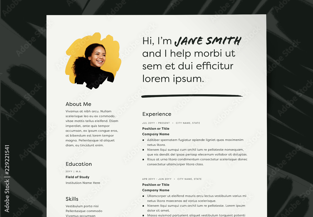 Resume Layout with Photo Placeholder Stock Template | Adobe Stock