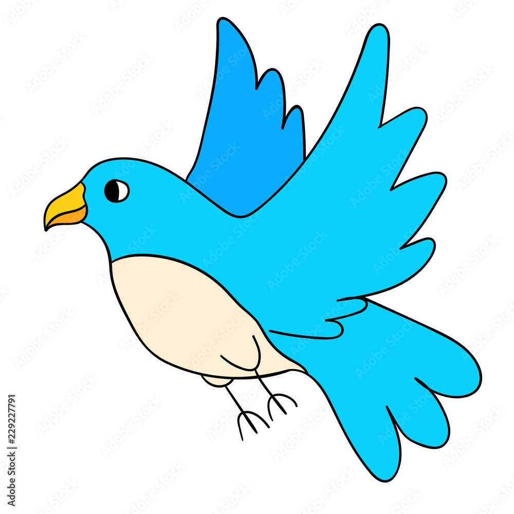 Cartoon blue flying bird isolated on white background. Vector ...
