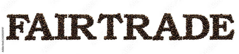 Fairtrade word made from coffee bean font. 3D Rendering Stock ...