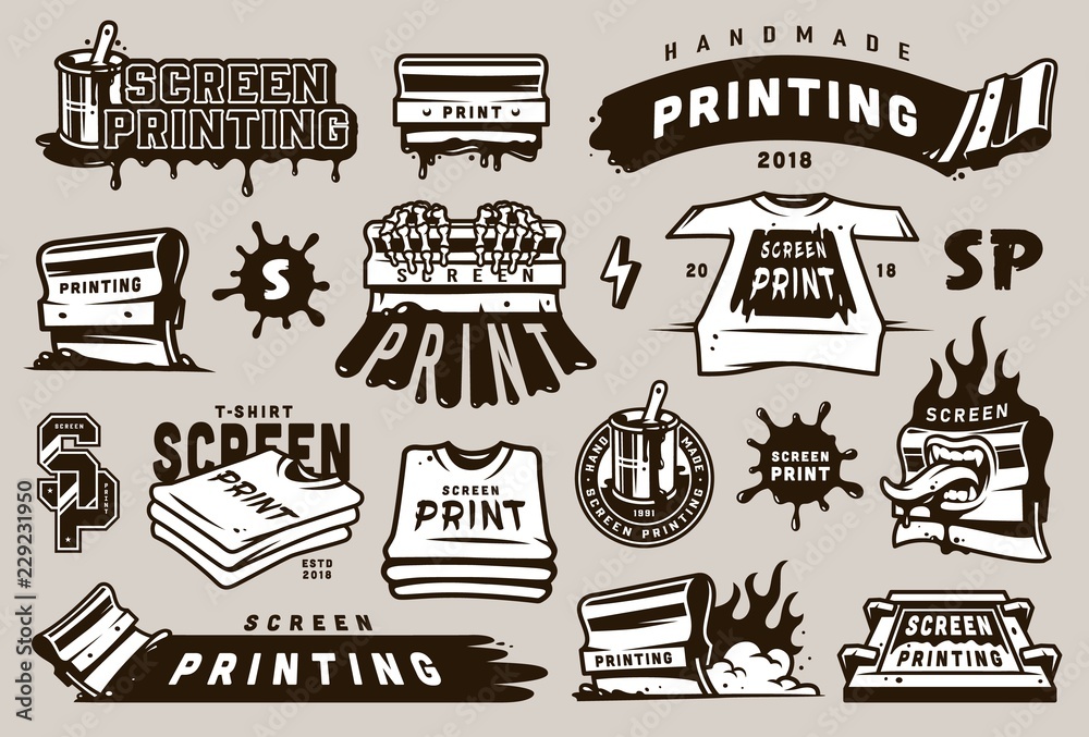 Big collection of screen printing elements Stock Vector | Adobe Stock