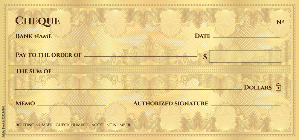 Check, Cheque (Chequebook template). Guilloche pattern with abstract ...
