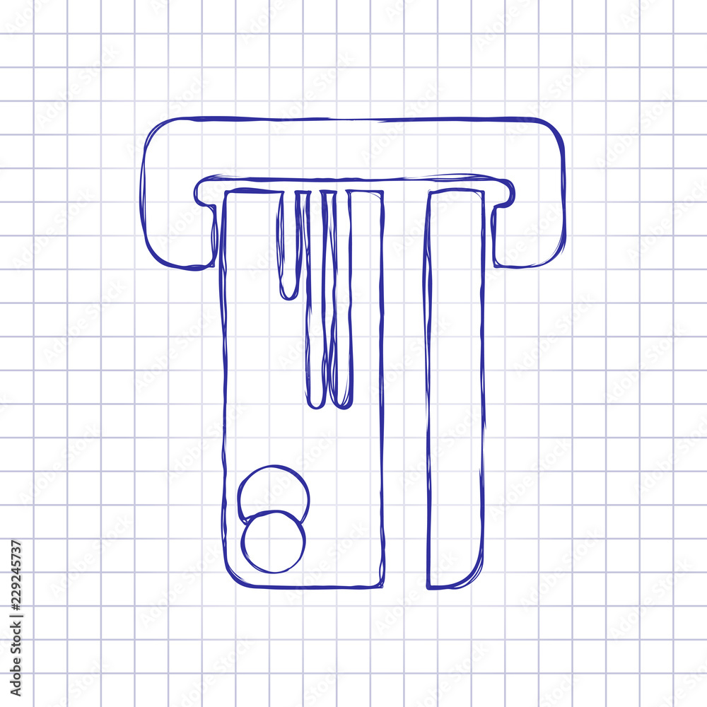 ATM machine and credit card. simple silhouette. Hand drawn picture on ...