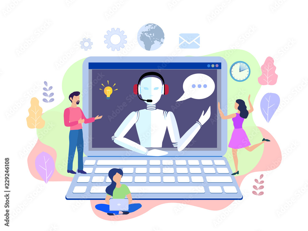 Vector illustration, customer service, chatbot hotline operator advises ... Vector illustration, customer service, chatbot hotline operator advises ...