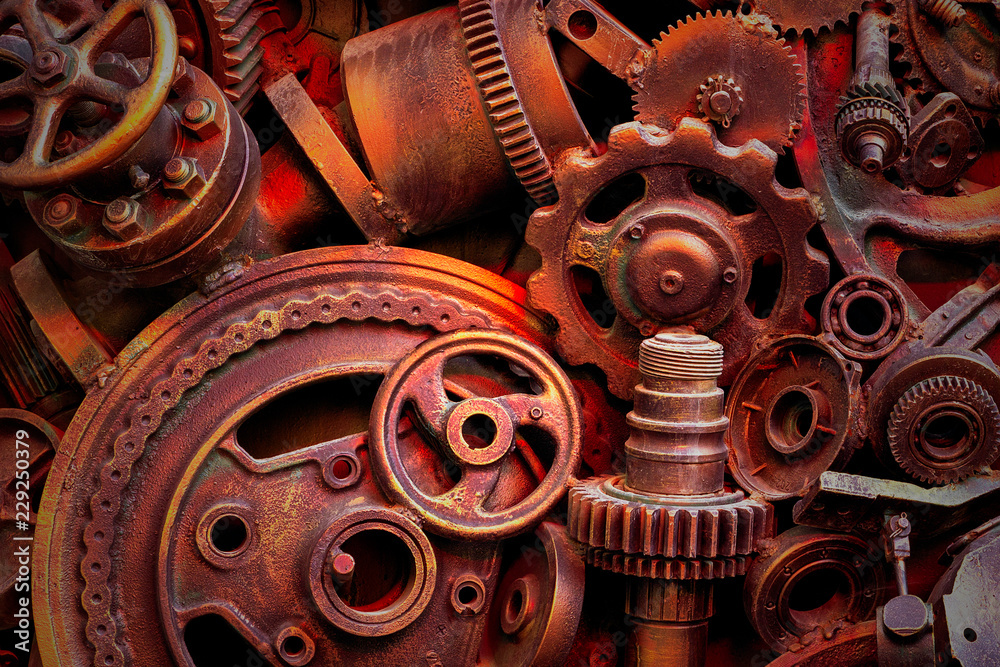 Steampunk texture, backgroung with mechanical parts, gear wheels Stock ...