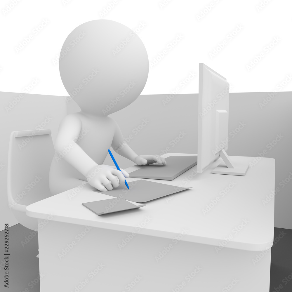 Stick figure workers in the office cubicles Stock Illustration | Adobe ...