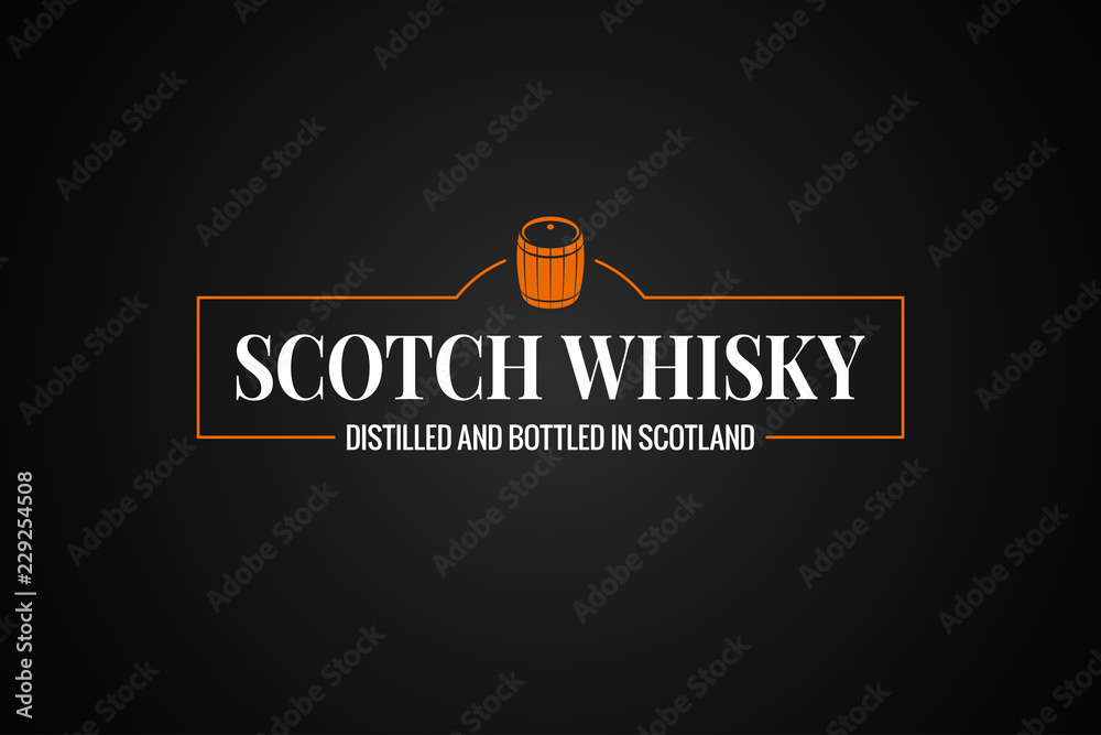 Scotch whisky banner. Whiskey barrel sign on black background Stock ...