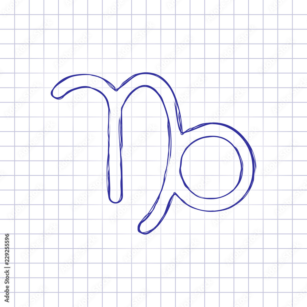 Astrological sign. Capricorn simple icon. Hand drawn picture on paper ...