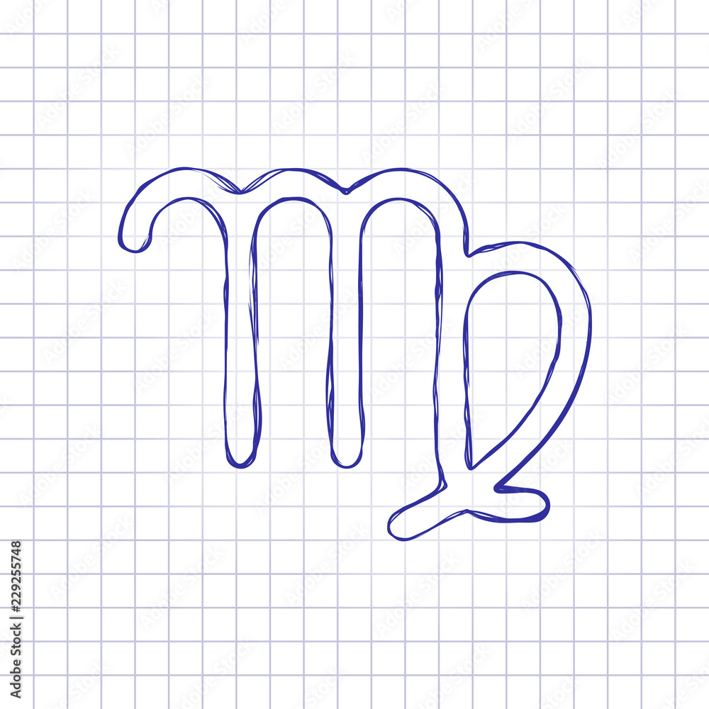 Astrological sign. Virgo simple icon. Hand drawn picture on paper sheet ...