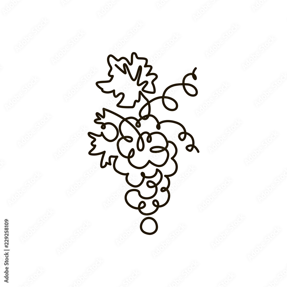 Vector Line icon. Grape. One line drawing. Isolated on white background ...
