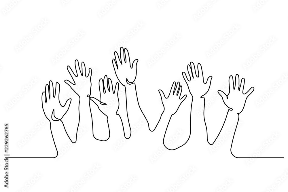 Continuous one line drawing. Abstract Hands Up. Vector illustration ...