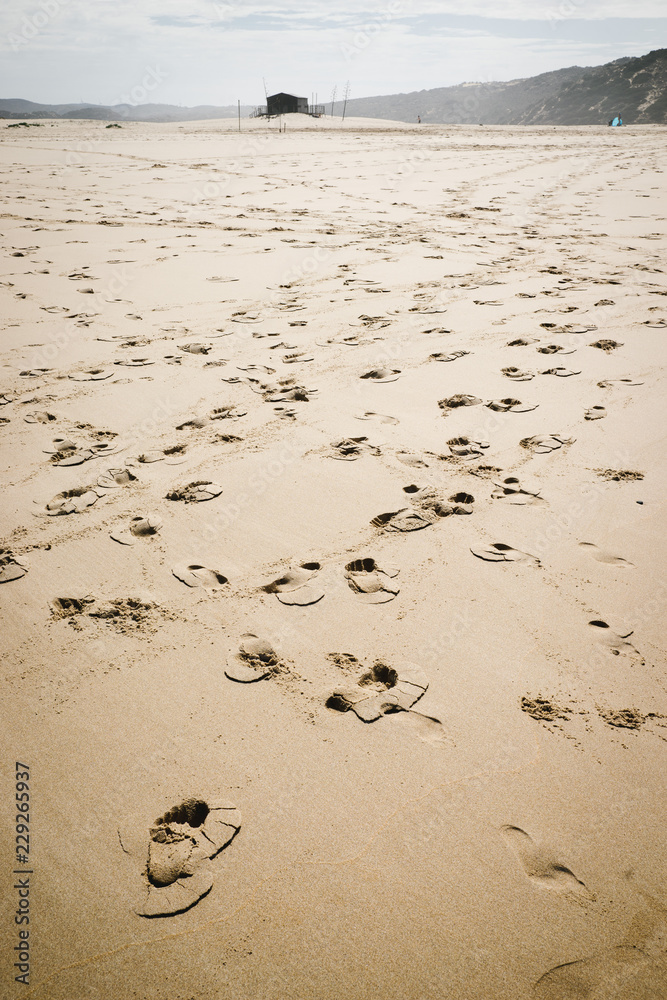 Schritte am Strand im Sand in Portugal Stock Photo | Adobe Stock
