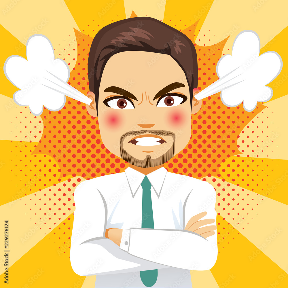 Angry face expression steam businessman with comic background Stock ...