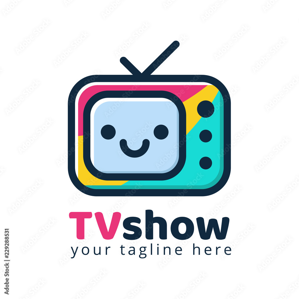 television channel media play logo colorful cute mascot logo Stock ...