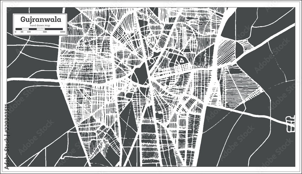 Gujranwala Pakistan City Map in Retro Style. Outline Map. Stock Vector ...