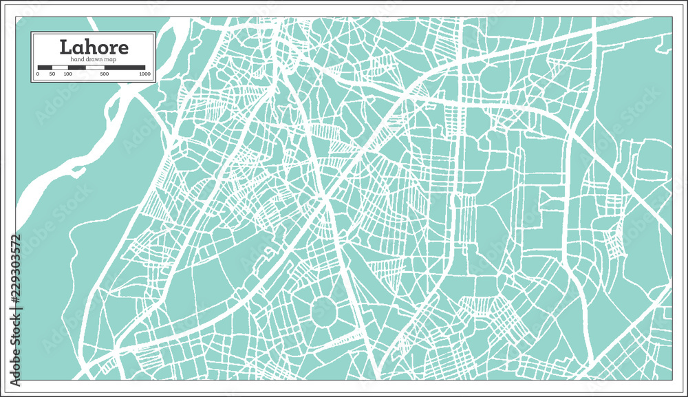 Lahore Pakistan City Map in Retro Style. Outline Map. Stock Vector ...