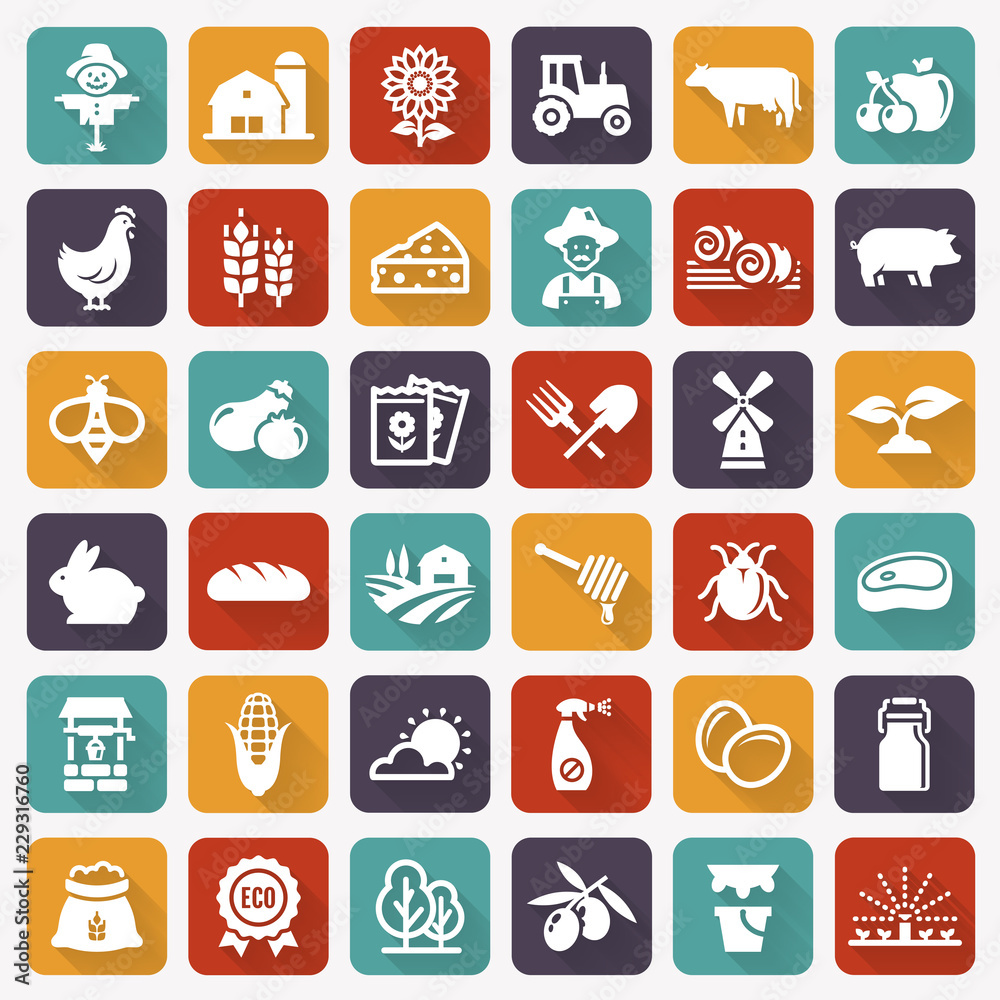 Farming and agriculture vector flat icons. Stock Vector | Adobe Stock