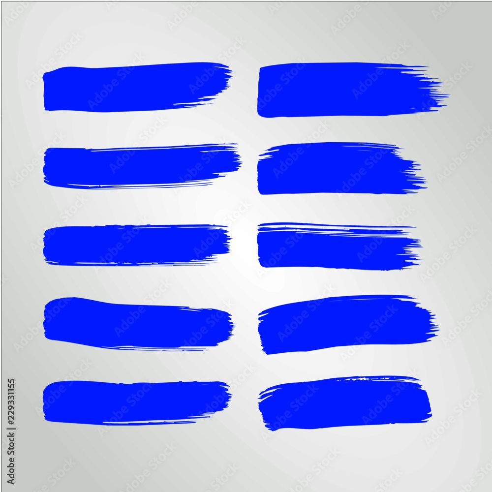 Vector blue ink paint brush stroke set Hand drawn grunge decorative ...