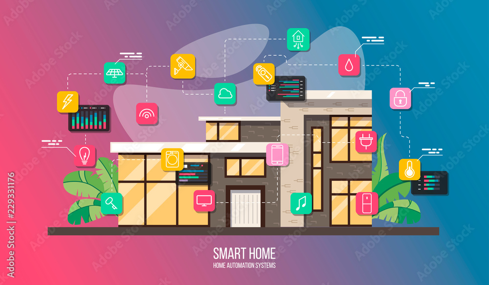 Smart house system automation infographic, modern building with rooms ...