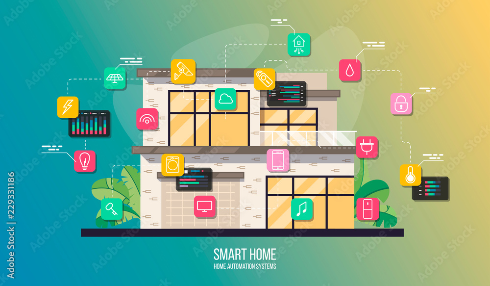 Smart house system automation infographic, modern building with rooms ...