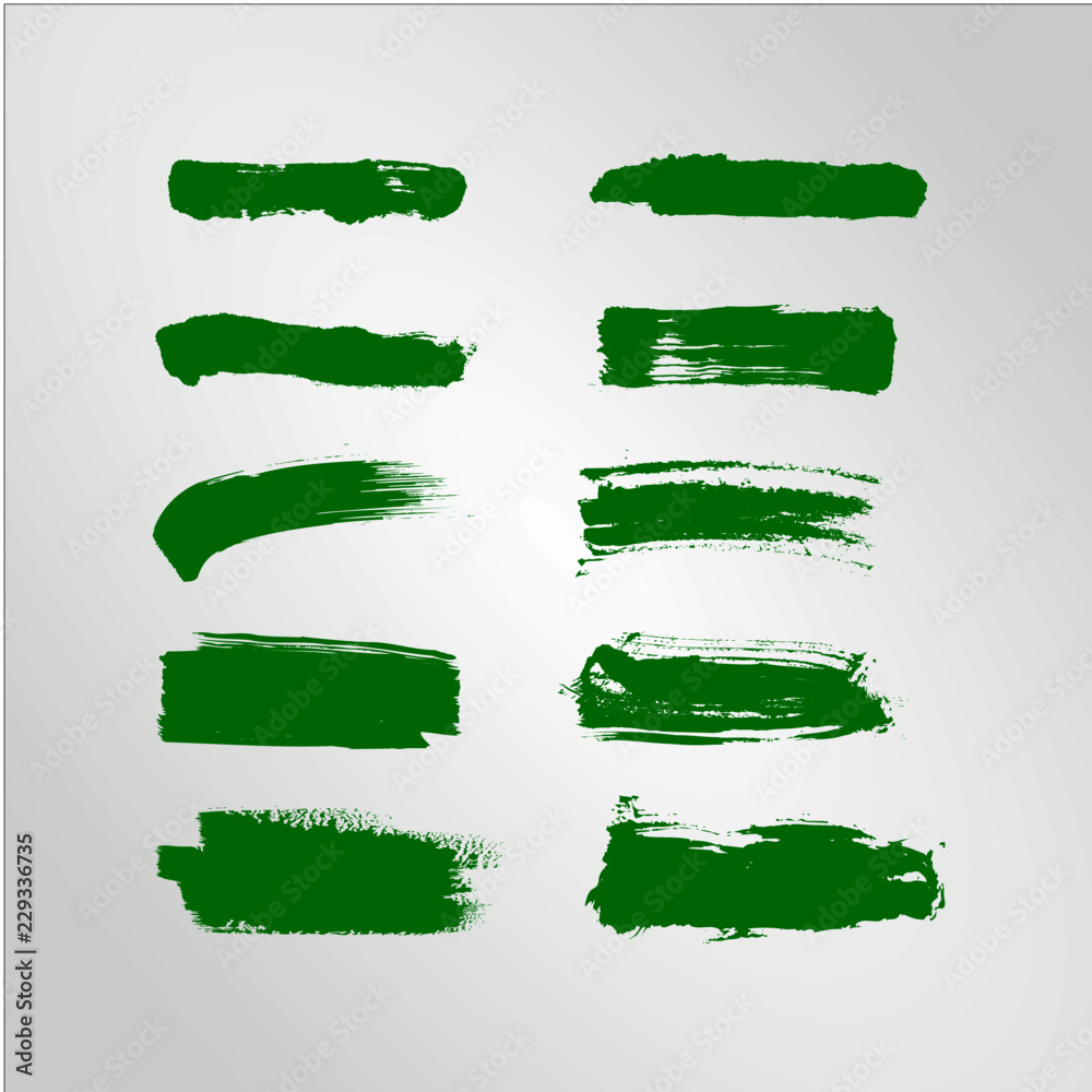Vector green ink paint brush stroke set Hand drawn grunge decorative ...