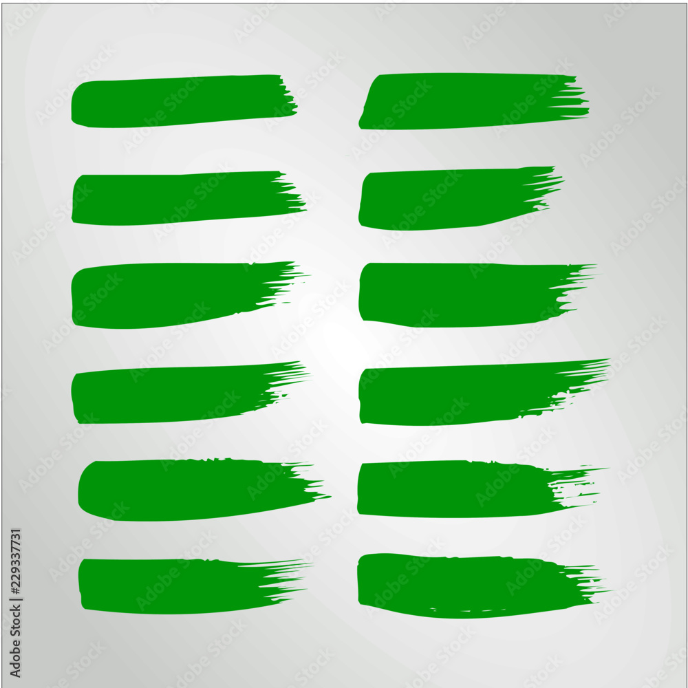 Vector green ink paint brush stroke set Hand drawn grunge decorative ...