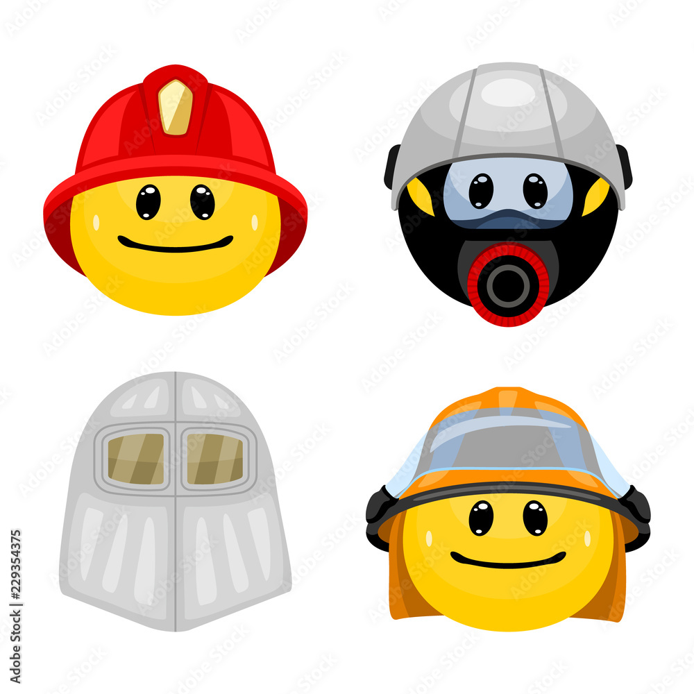 Vector set of emoticons in firefighter clothes. Collection of face ...
