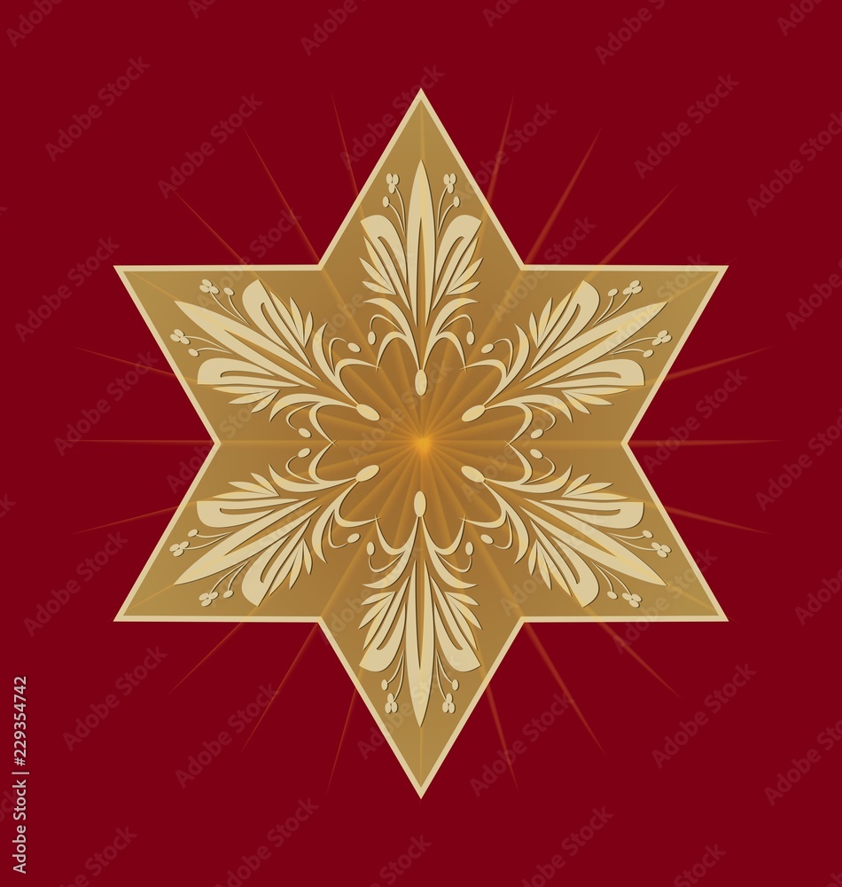 Star of David on dark red background. Golden David star with ...
