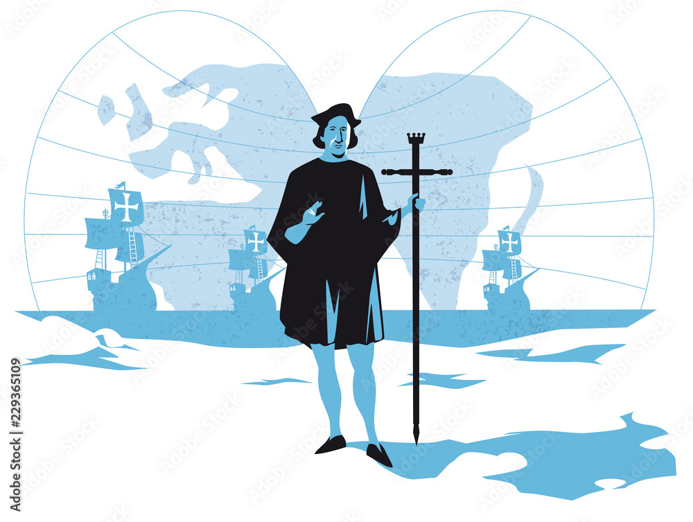 Christopher Columbus discovers America, vector illustration Stock ...